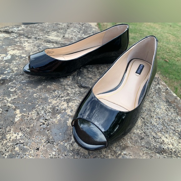 Alex Marie | Shoes | Alex Marie Black Patent Leather Peeptoe Low Wedge ...